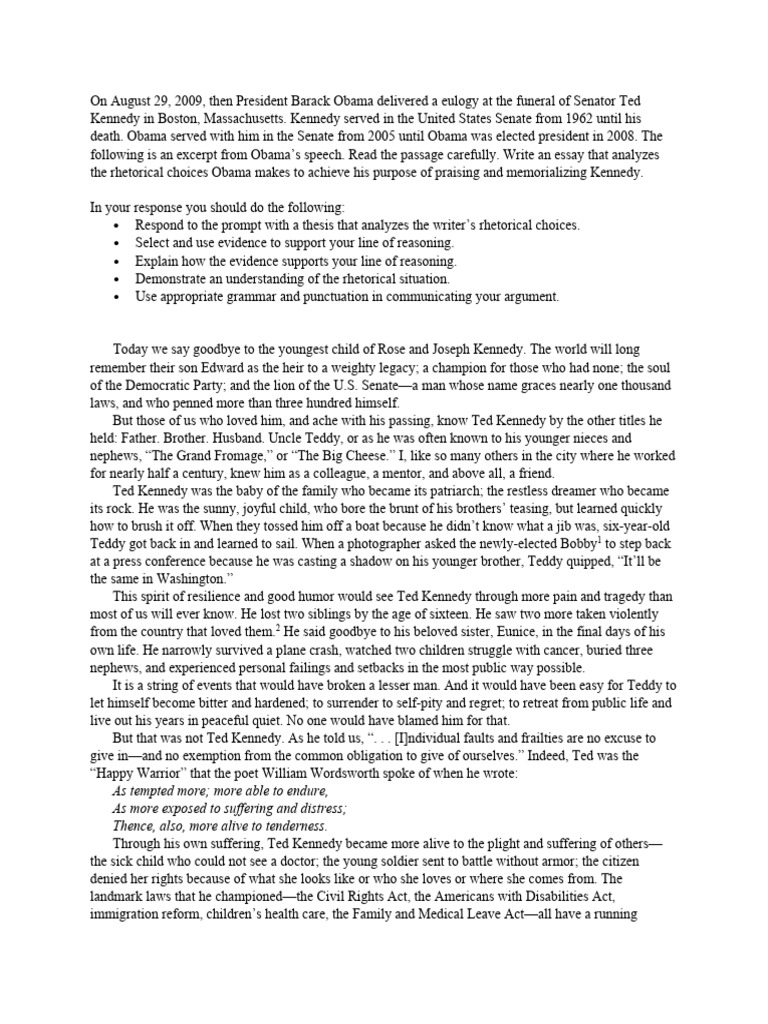 Obama's Rhetorical Tribute to Ted Kennedy | PDF