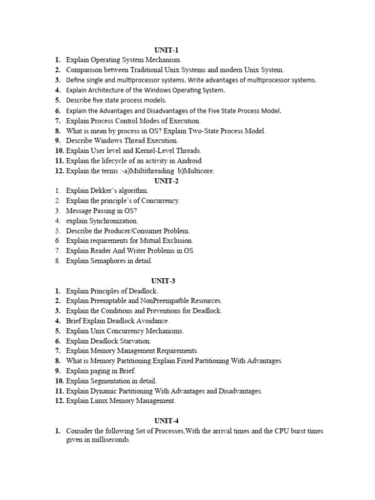 qUESTION bANK OS | PDF | Process (Computing) | Thread (Computing)