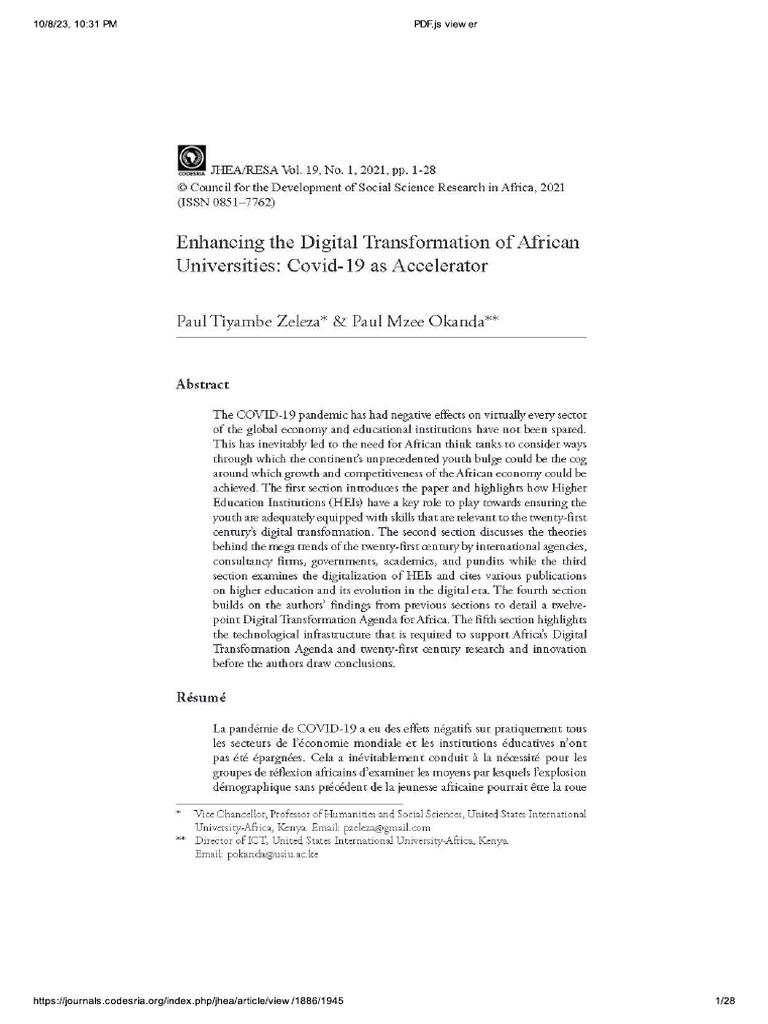 Enhancing The Digital Transformation of African Universities | PDF