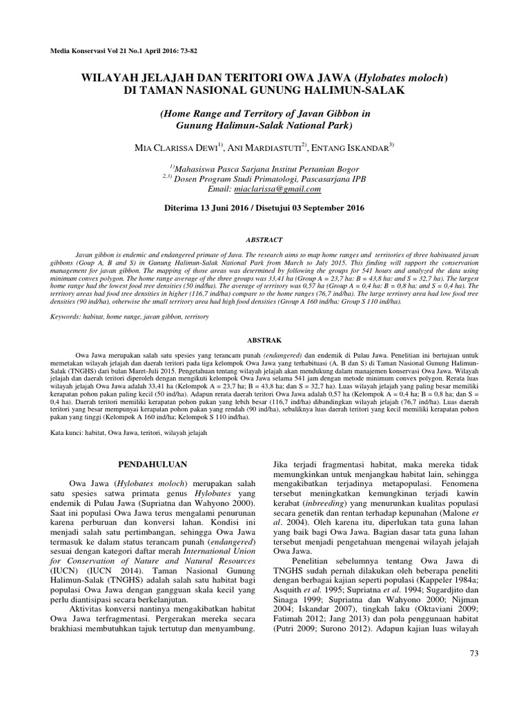 Wilayah Jelajah Dan Teritori Owa Jawa Hy D692e0a8 | PDF