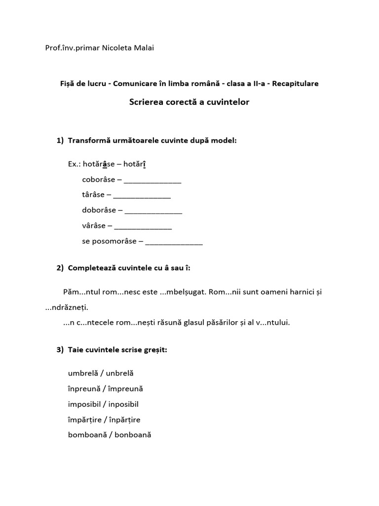 Fisa Recapitulare CLR Clasa-2 | PDF