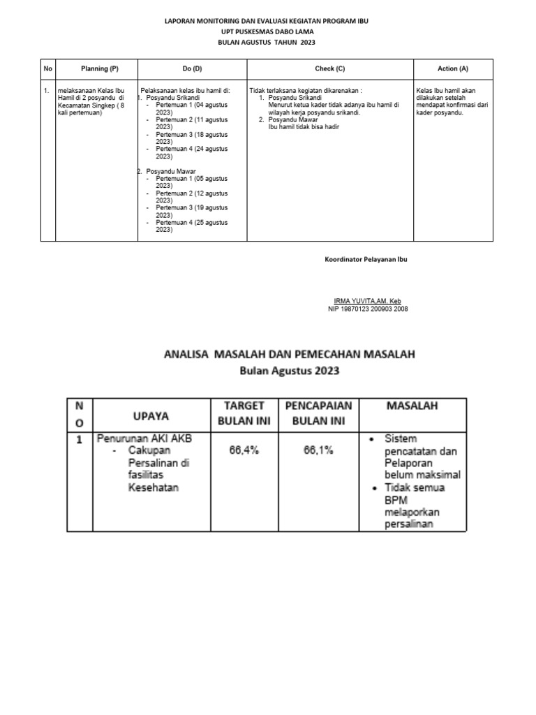 8 Pdca Program Ibu Agustus 2023 | PDF