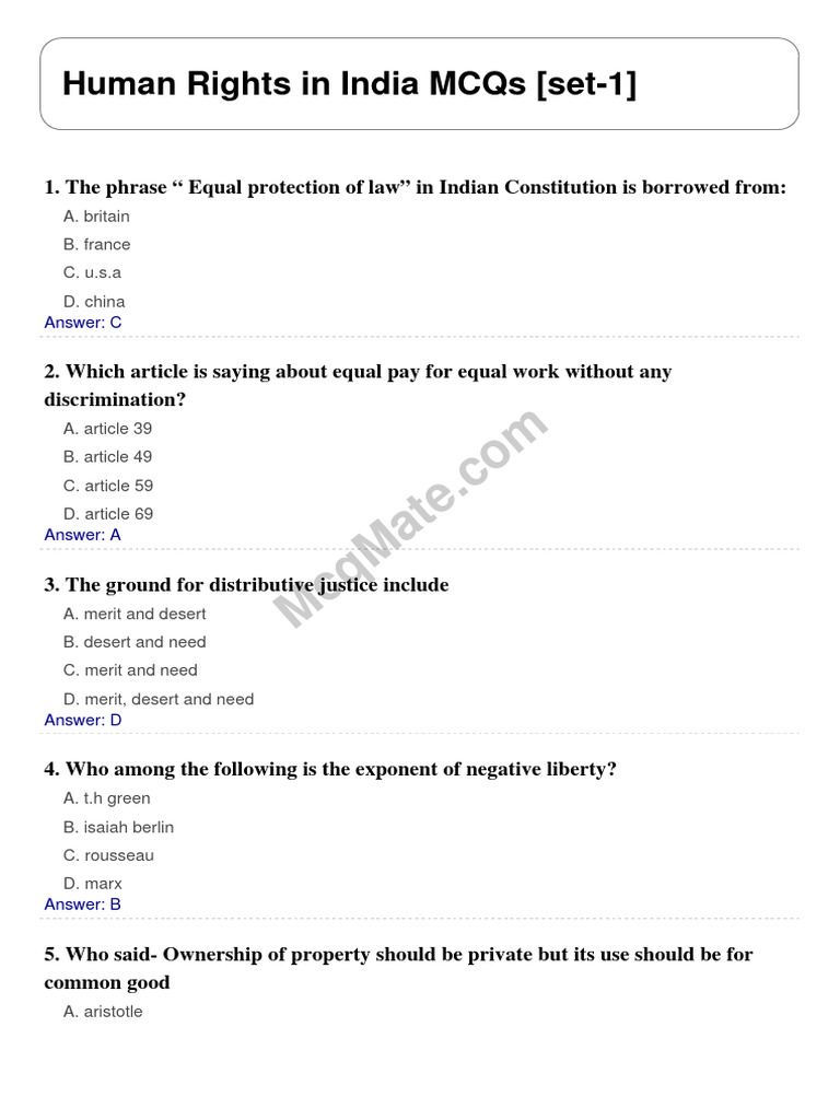 Human Right MCQs | PDF | Human Rights | Habeas Corpus