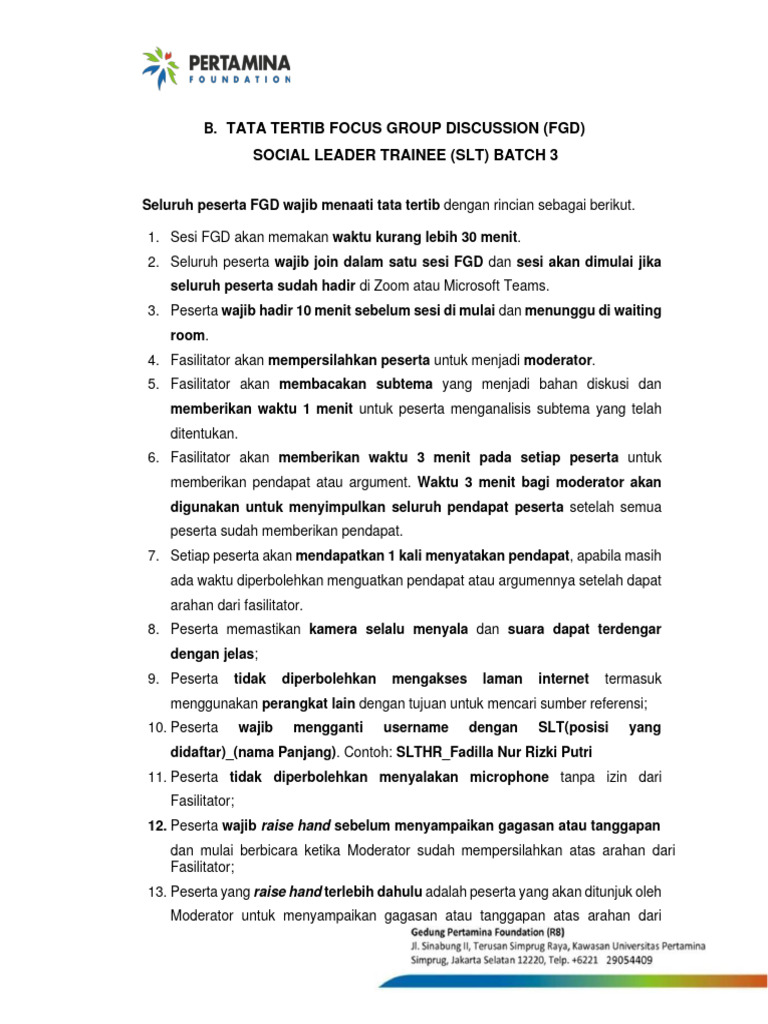 Tata Tertib FGD SLT Batch 3 | PDF