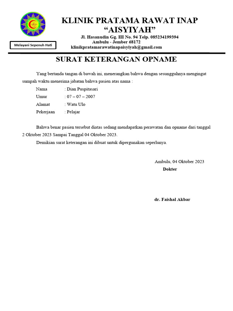 Surat Keterangan Opname | PDF
