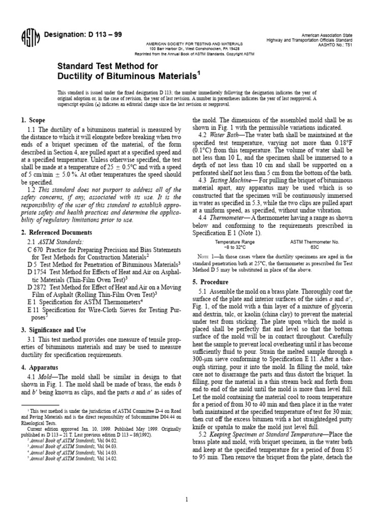 ASTM D113 Ductility of Bituminous Materials 33 | PDF | Ductility | Fracture