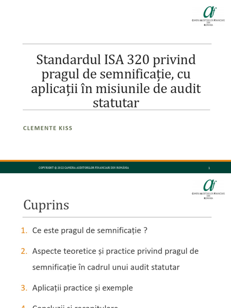 Standardul ISA 320 Pragul de Semnificatie Clemente Kiss | PDF