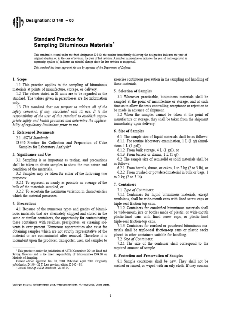 ASTM D140 Sampling Bituminous Materials 13 | PDF