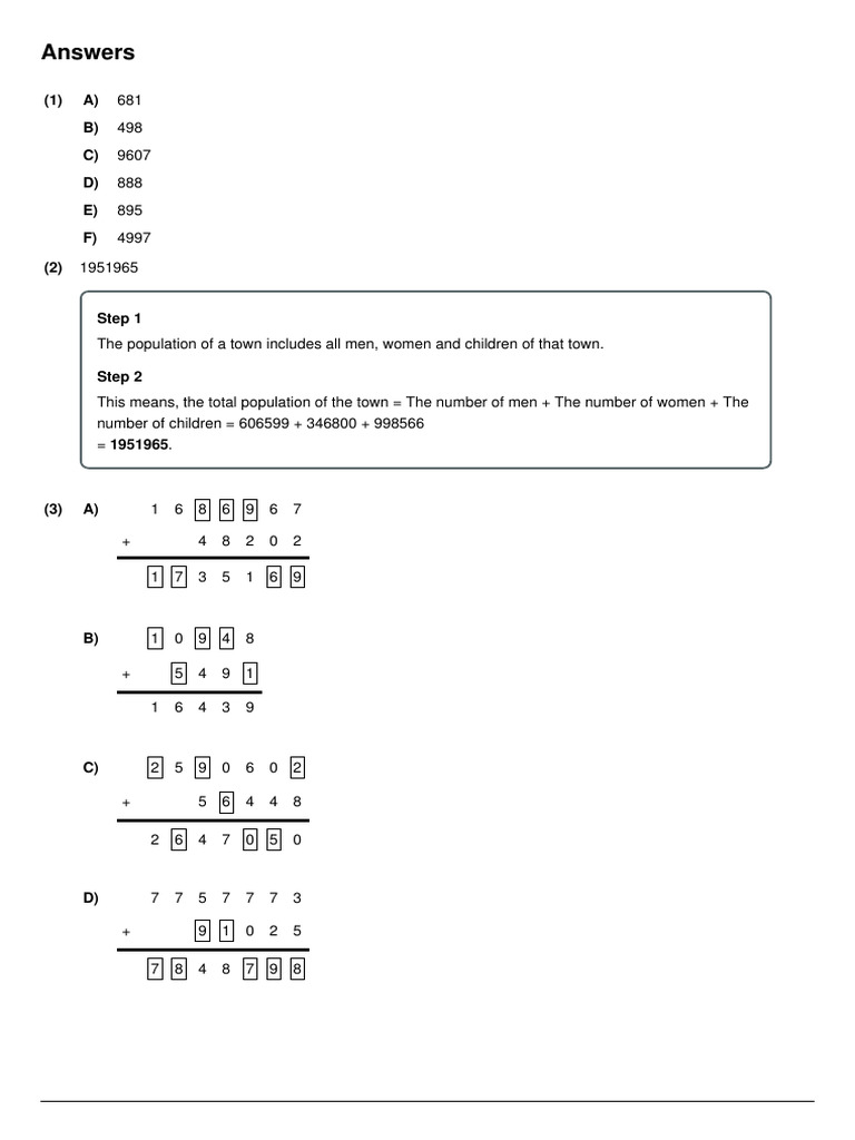 Grade 4 Addition Answers | PDF