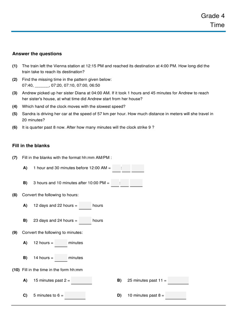 Grade 4 Time | PDF