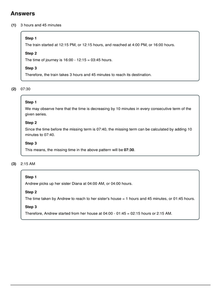 Grade 4 Time Answers | PDF