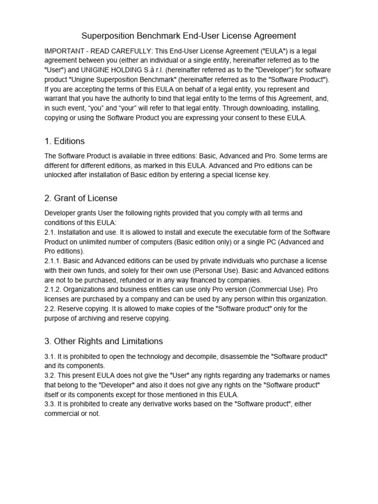 Superposition Benchmark End-User License Agreement | PDF