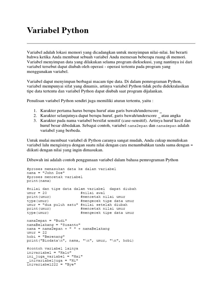 Pertemuan 4 - Variabel Python | PDF | Metode & Bahan Ajar | Komputer