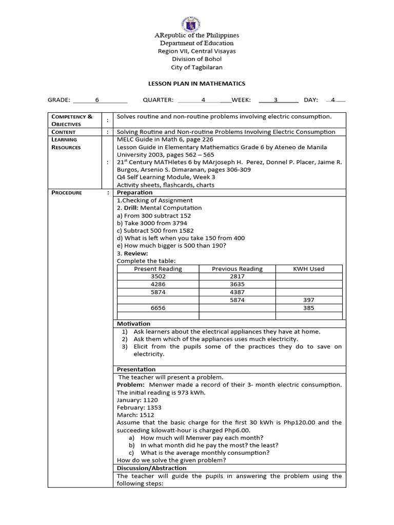Prototype Lesson Plan in Math 6 Q4 Wk3 Day4 | PDF | Learning | Cognition