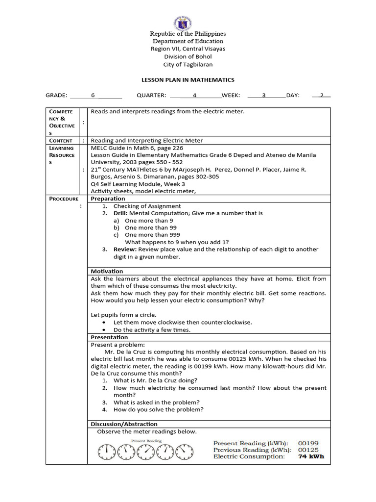 Prototype Lesson Plan in Math 6 Q4 Wk3 Day 2 | PDF