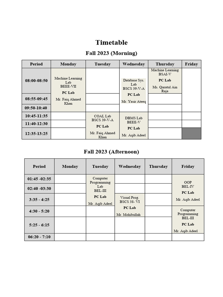 Timetable PC Lab | PDF
