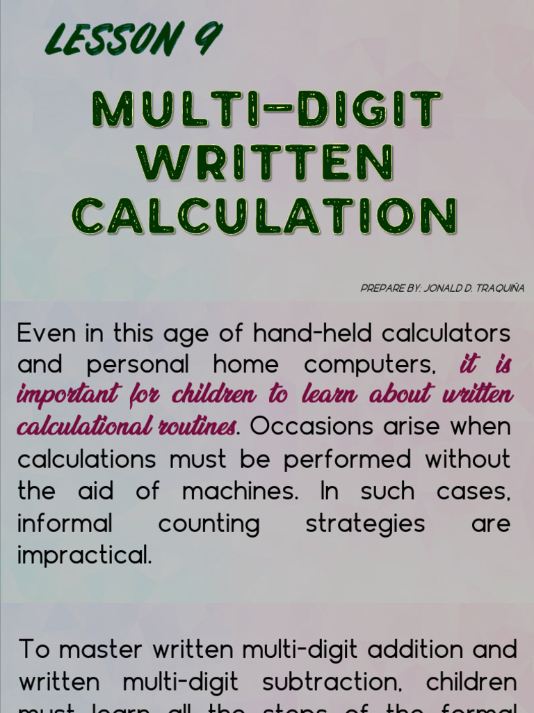 Lesson 10 Multi Digit Written Calculation | PDF | Arithmetic | Algorithms