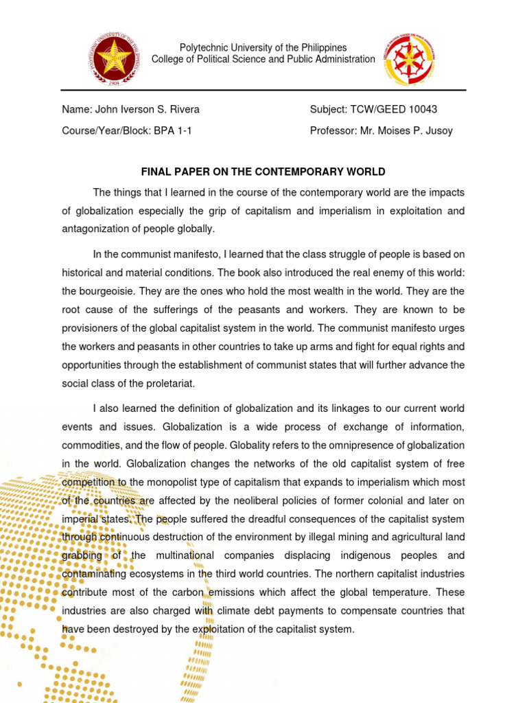 Rivera, John Iverson S. Final Paper TCW | PDF