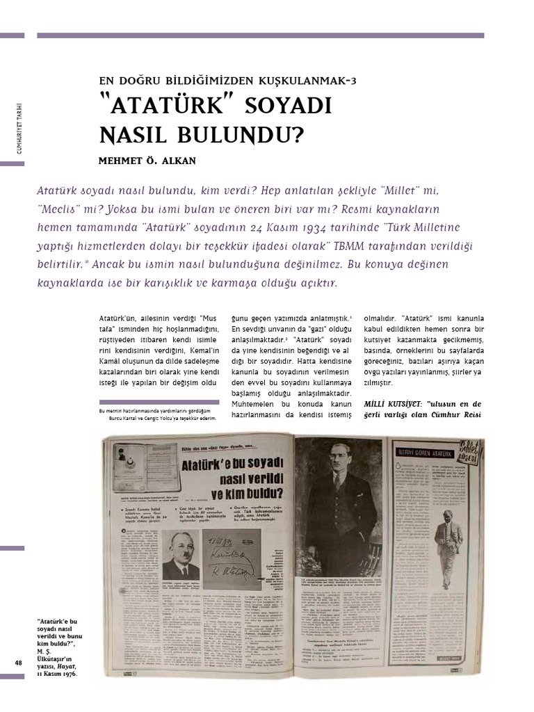 En Doğru Bildiğimizden Kuşkulanmak-3 Atatürk'Ün Soyadı Nasıl Verildi, Mehmet Ö Alkan | PDF