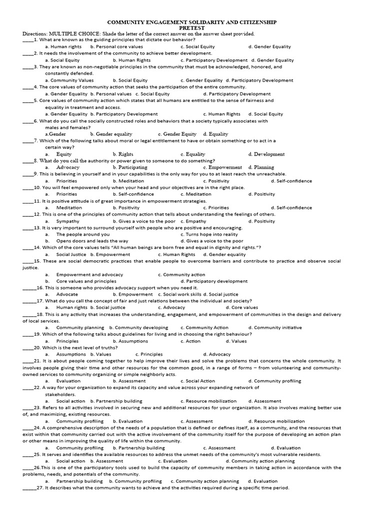 Community Engagement and Citizenship Quiz | PDF | Swot Analysis ...