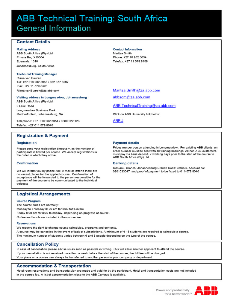 Abb Technical Training Schedule 2016 Rev1 1xls | PDF