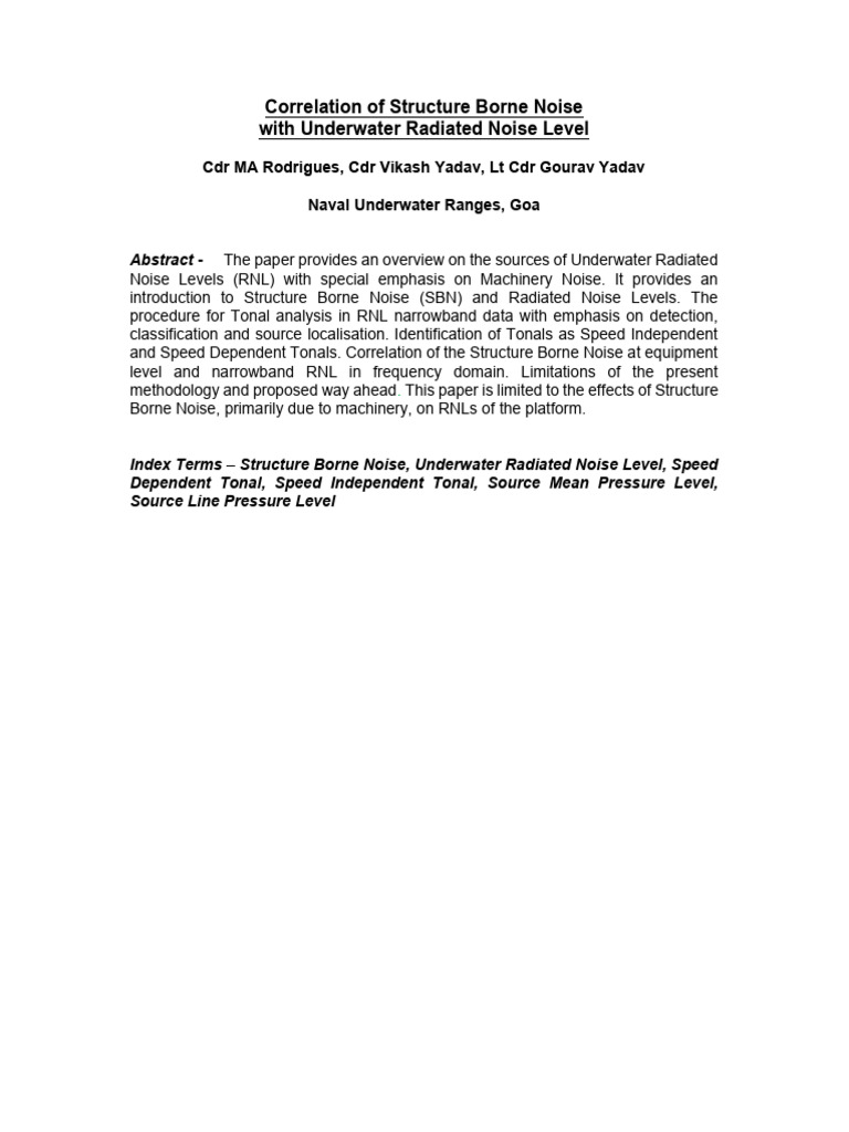 Correlation of Structure Borne Noise With Underwater Radiated Noise ...