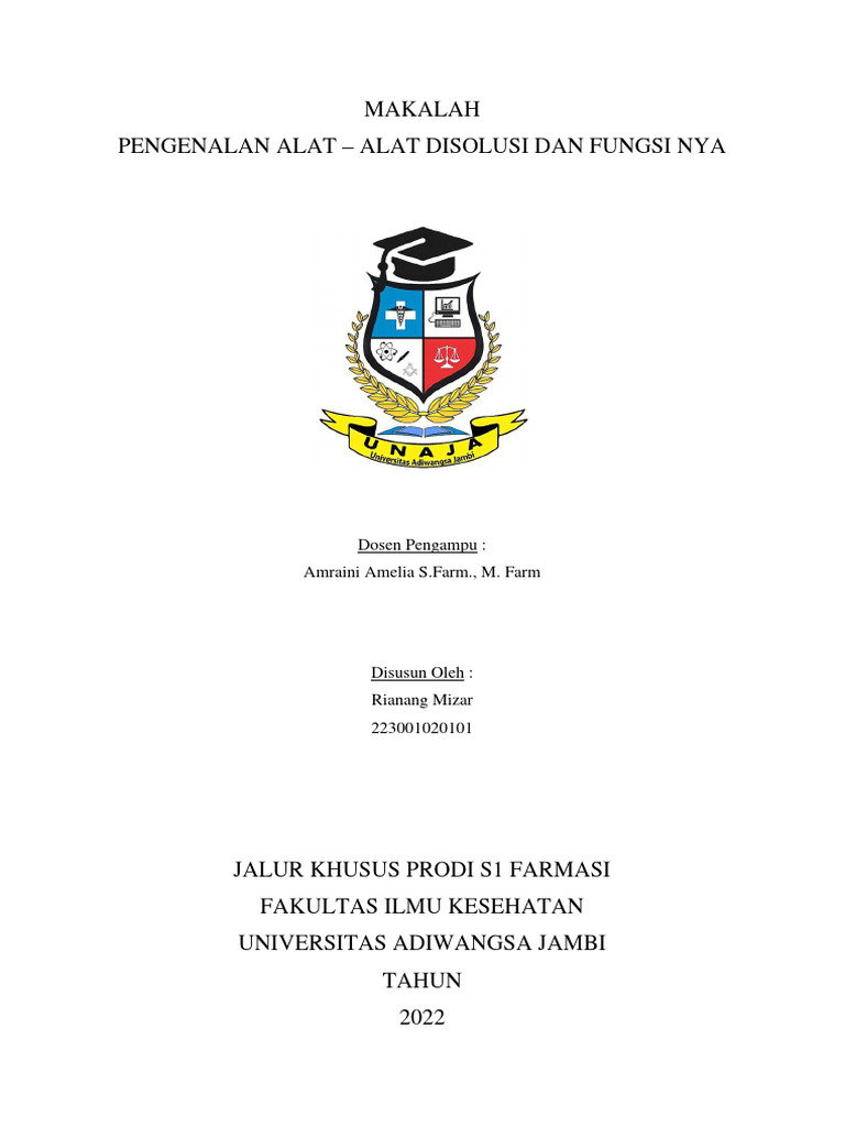Makalah Pengenalan Alat - Alat Disolusi Dan Fungsi Nya | PDF Makalah Pengenalan Alat - Alat Disolusi Dan Fungsi Nya | PDF