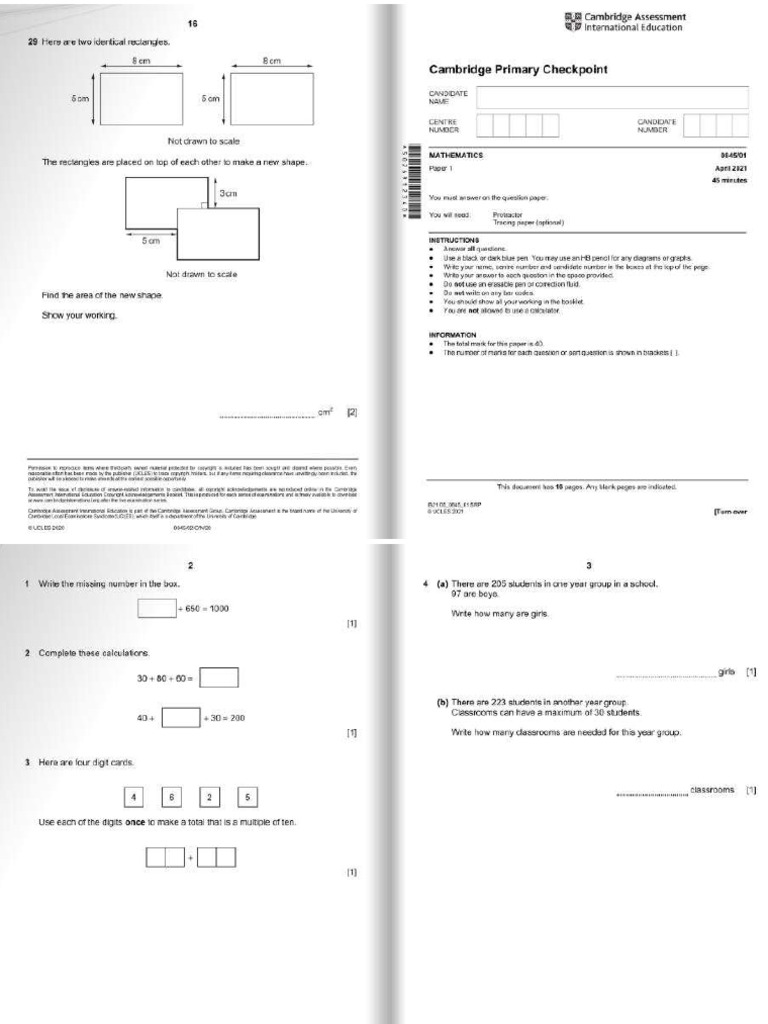 Primary-Checkpoint-Mathematics-0845-APR2021-Paper-1 Only | PDF