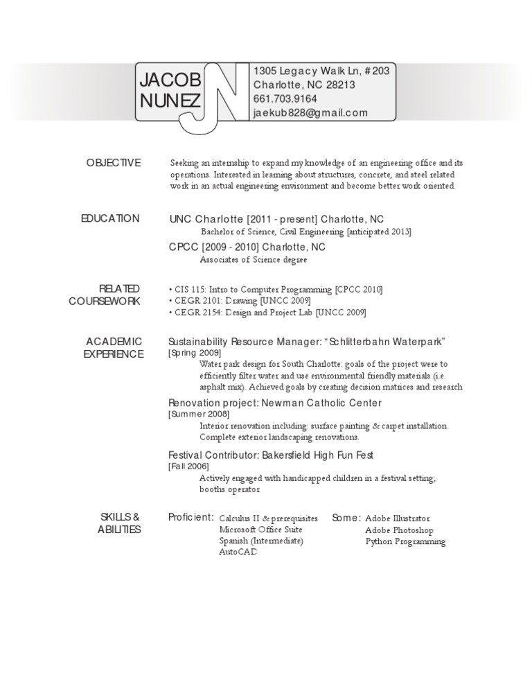 Jacob Nunez: Civil Engineering Resume | PDF