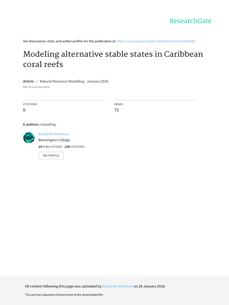 Modeling Alternative Stable States in Caribbean Coral Reefs: Natural ...