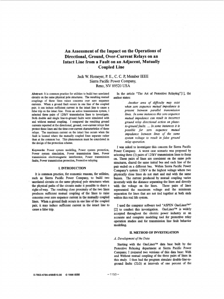 An Assessment The Impact The Operations Directional Ground Over Current Relays On An Intact
