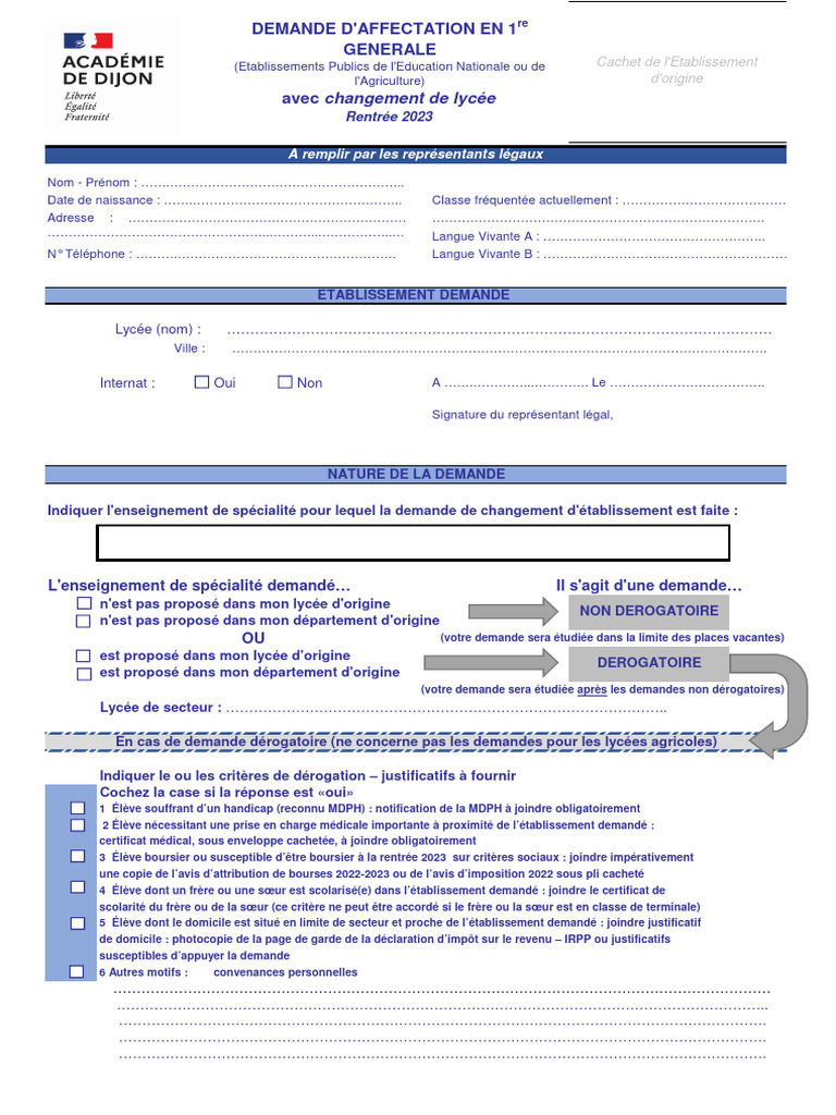 Annexe 30 - Demande D'affectation en 1re Générale | PDF