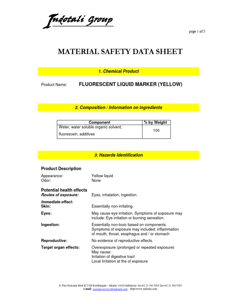 MSDS Yellow Marker | Download Free PDF | Water | Firefighting MSDS Yellow Marker | Download Free PDF | Water | Firefighting