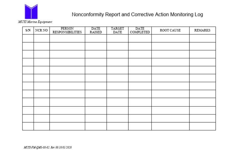 MUYI-FM-QMS-08-02.Rev.00 Nonconformity Report and Corrective Action ...