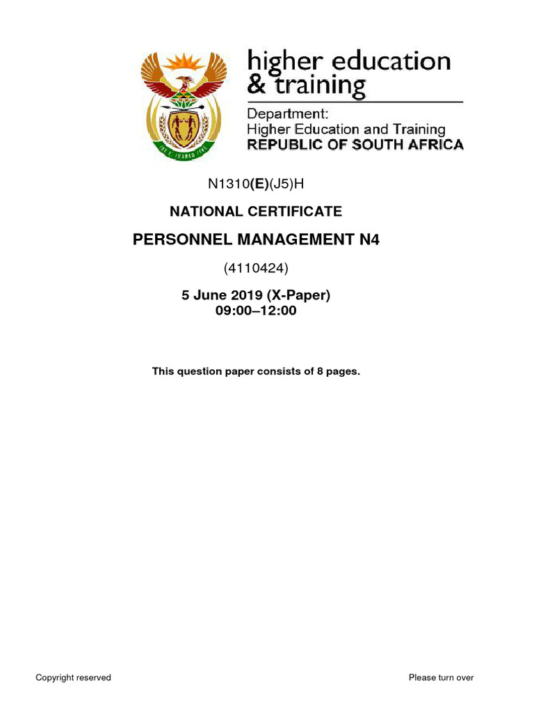 N1310 - Personnel Management N4 QP Jun 2019 | PDF | Human Resources ...
