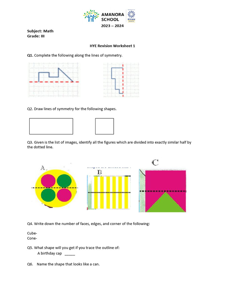 GR 3 Math HYE Revision Plan, WS and AK | PDF | Mathematics