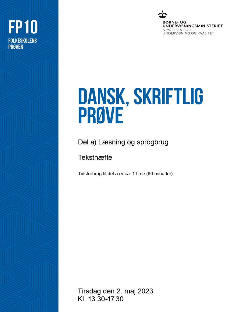 FP10 Dansk Læsning Og Sprogbrug - Tekster Maj 2023 | PDF