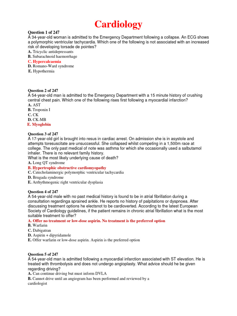 Cardiology Emergency Case Questions | PDF