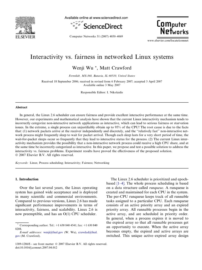 Interactivity vs. Fairness in Networked Linux Systems | PDF