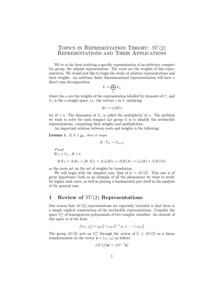 Topics in Representation Theory: SU (2) Representations and Their ...