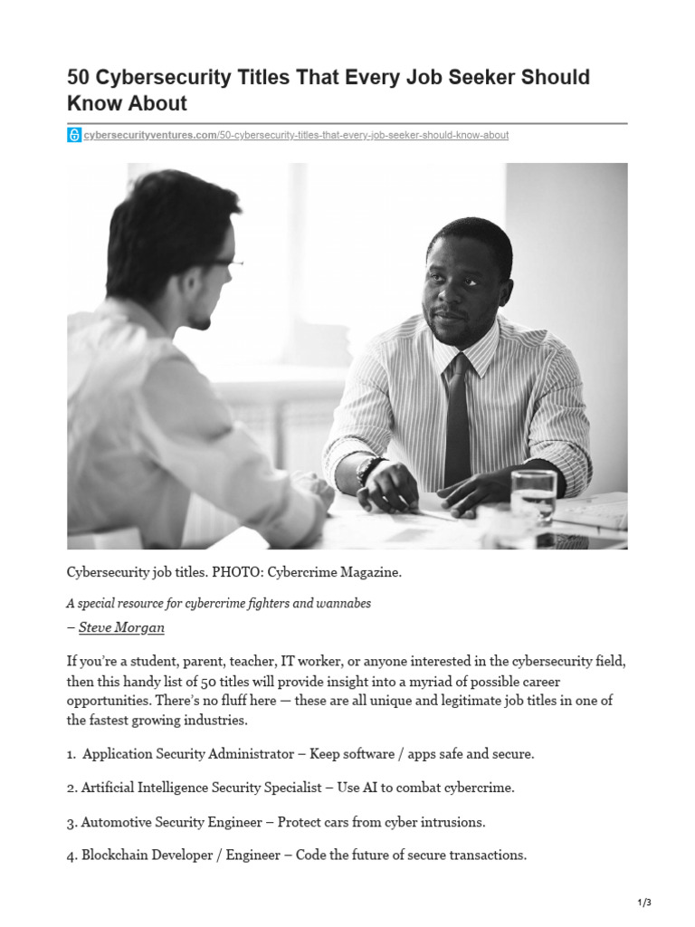 50 Cybersecurity Titles Every Job Seeker Should Know | PDF