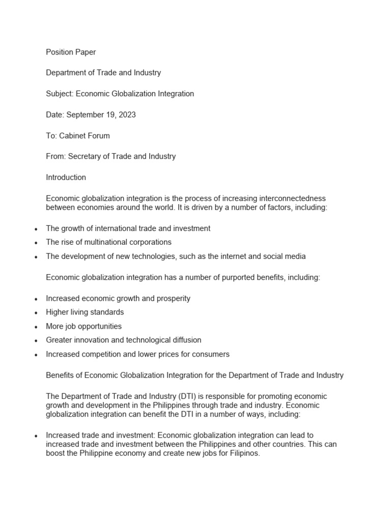 Position Paper | PDF | Globalization | Economic Globalization