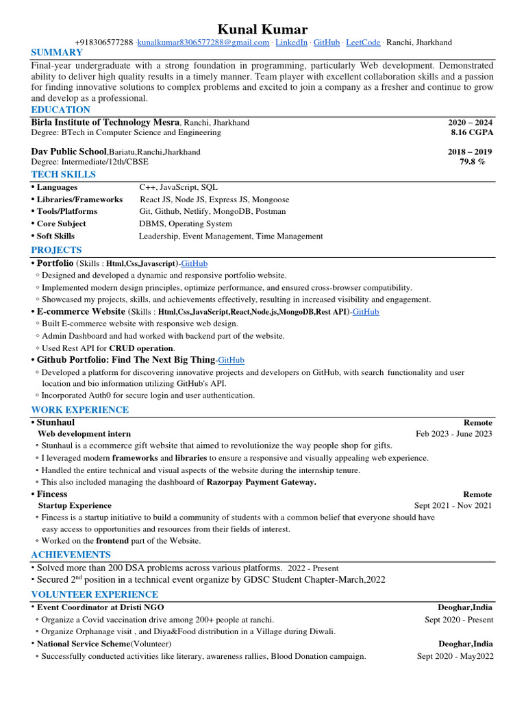 Kunal's Resume | PDF