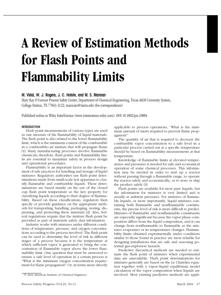 A Review of Estimation Methods For Flash Point | PDF