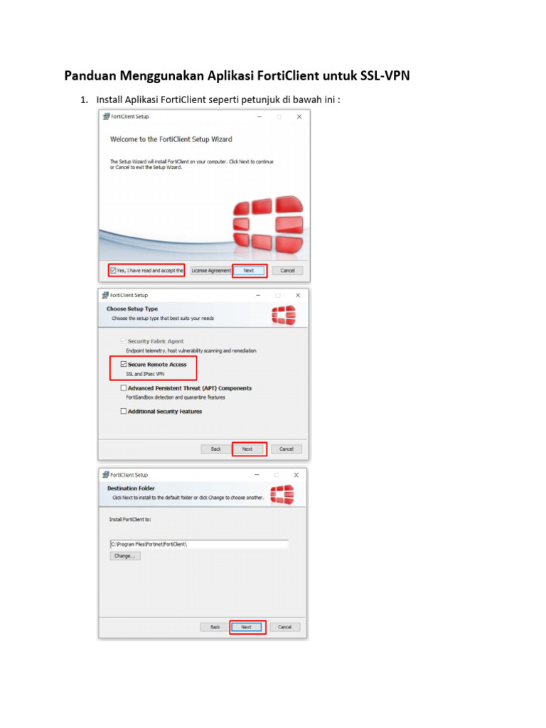 Panduan Menggunakan Aplikasi FortiClient Untuk SSL-VPN Final | PDF