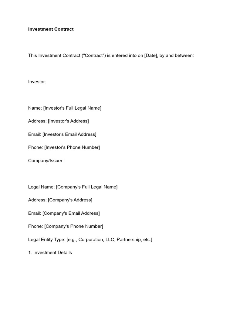 Investment Contract PDF Template | PDF