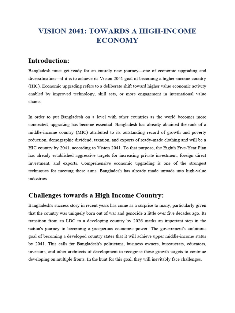 Vision 2041 Towards A High-Income Economy | PDF