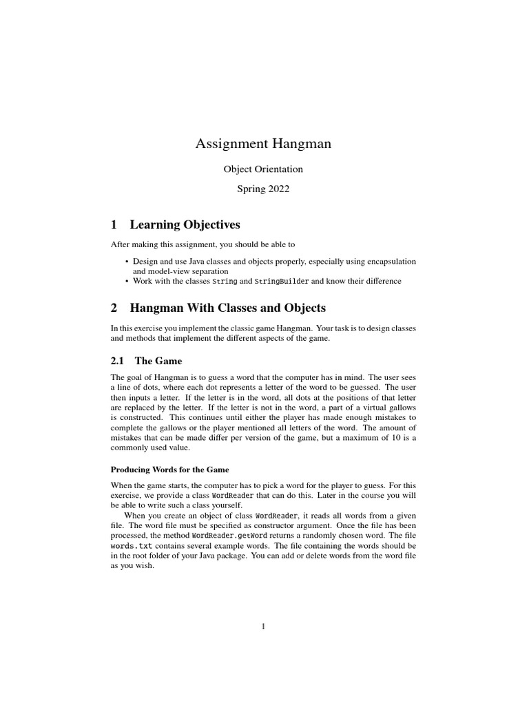 Java Hangman Assignment Guide | PDF