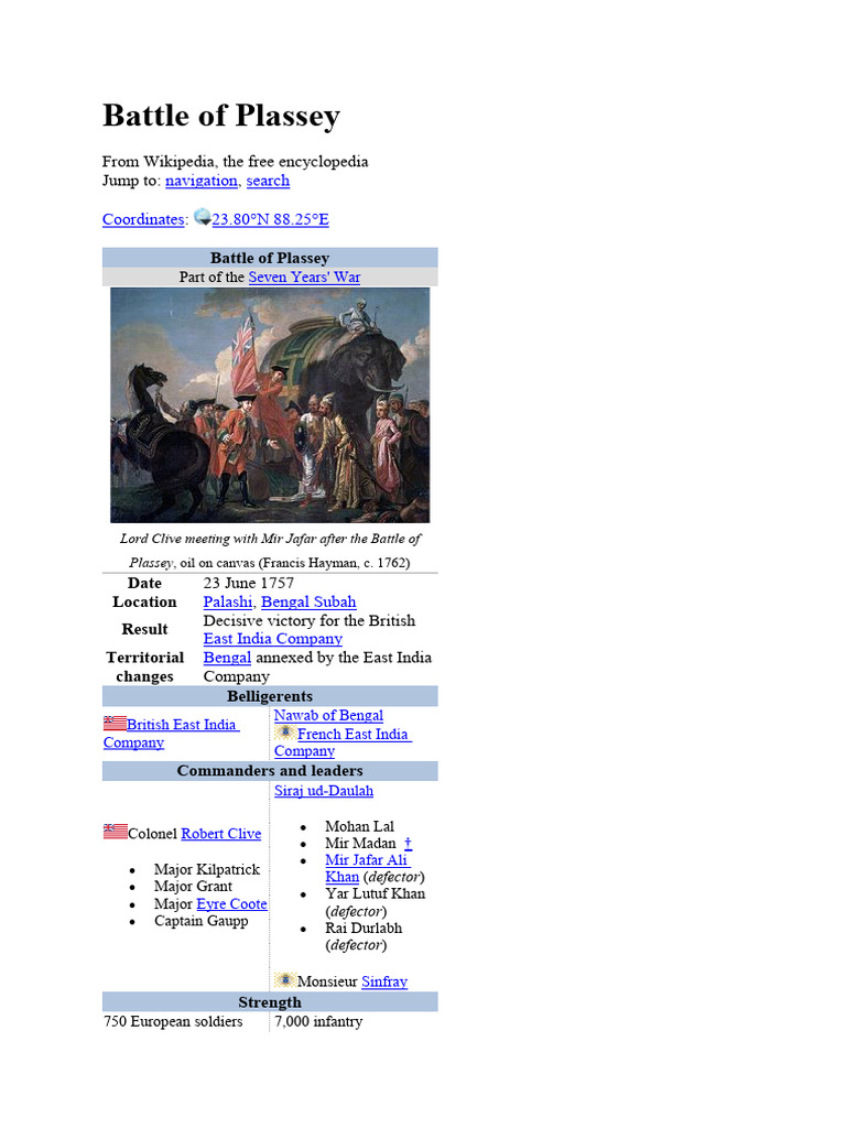 Battle of Plassey | PDF | Military | Warfare