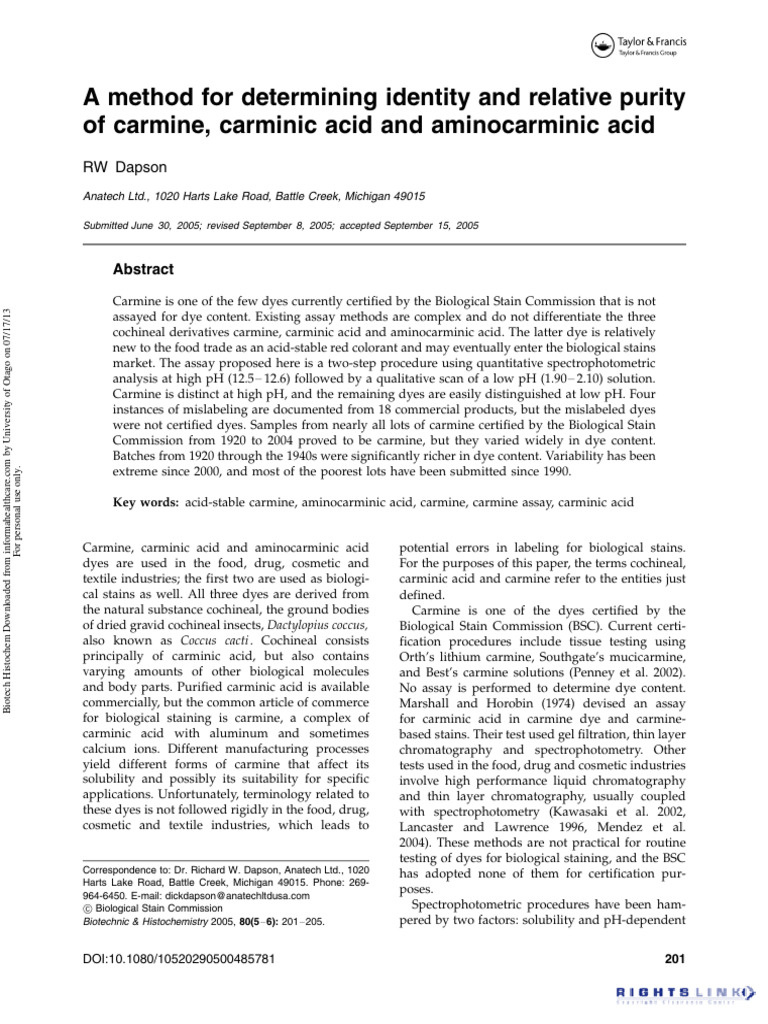 Carminic Acid From Cochieneal | PDF